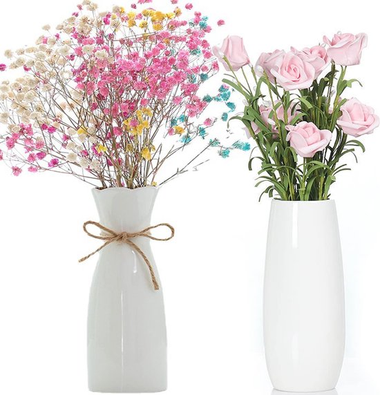 Set van 2 Bloemenvazen Keramische Vaas Wit 20 cm Tulp Vaas Set voor ...