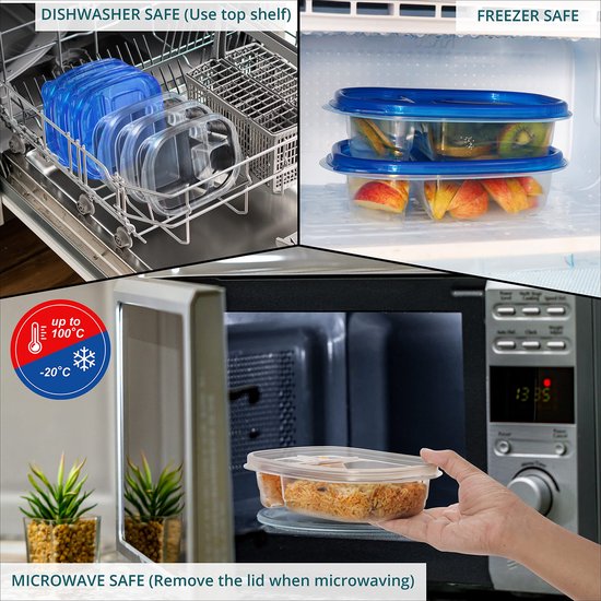 Freshly Contained 3 Compartimenten Diep Plastic Voedsel Containers (10 ...
