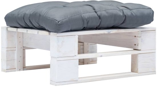 vidaXL Tuinpoef met grijs kussen pallet hout wit - Poef - Poefs ...
