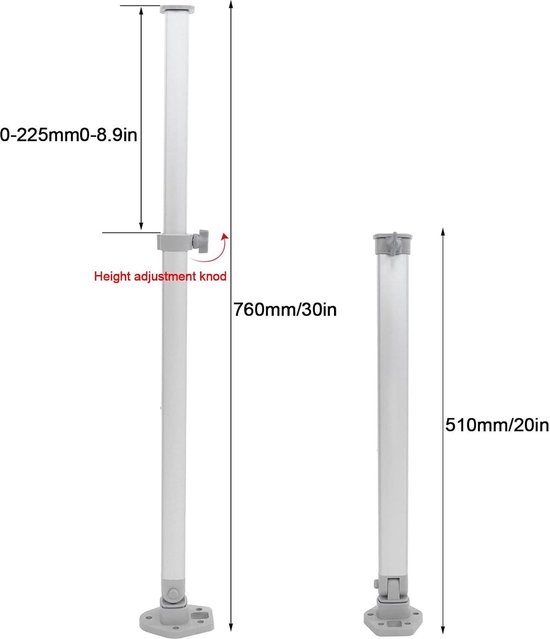 Inklapbare in hoogte verstelbare tafelpoot - aluminiumlegering - camper ...