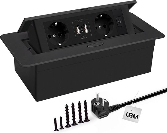 StayPowered Tafelstopcontact - Compact & Veilig - 2 Stopcontacten - 3 ...