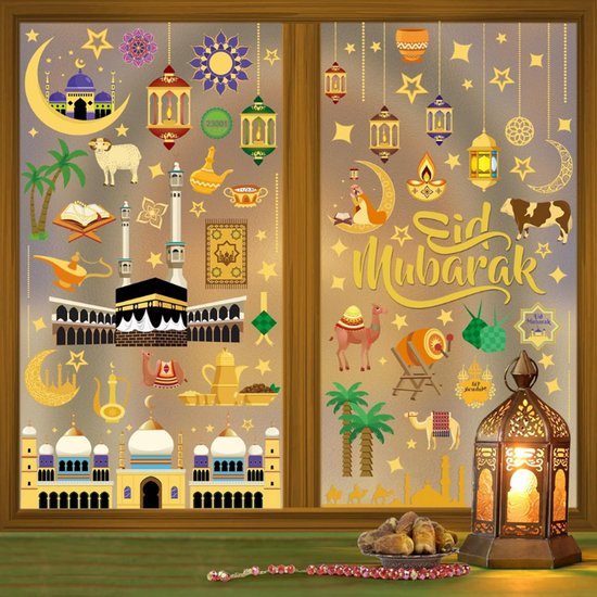 Raamafbeeldingen Ramadan 9 Stuks Eid Mubarak vastee Ramadanstickers ...
