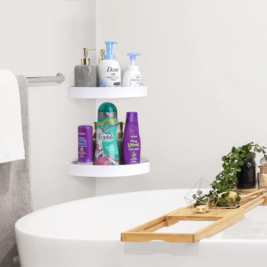 Hoekplank voor badkamer - 2 stuks - wit - met haken | bol