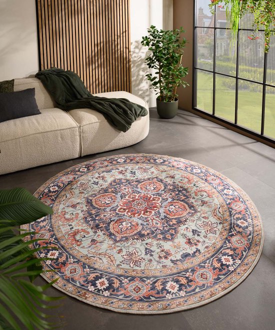Rond Vintage buitenkleed - Valenca Fino groen/blauw 160 cm rond | bol