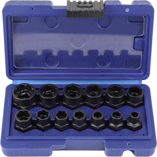 15-delige set met uitdraaimoeren en schroefuitdraaiers, dopsleutel met ...