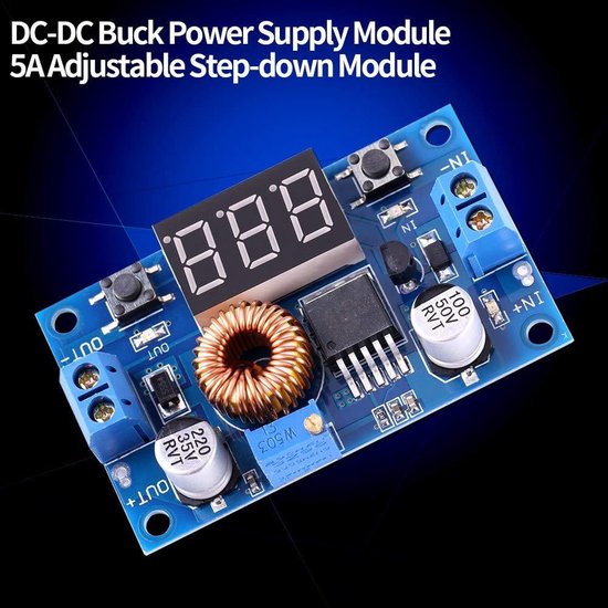 Spanningsregelaar DC-DC Converter 75W instelbare step-down module 5A ...