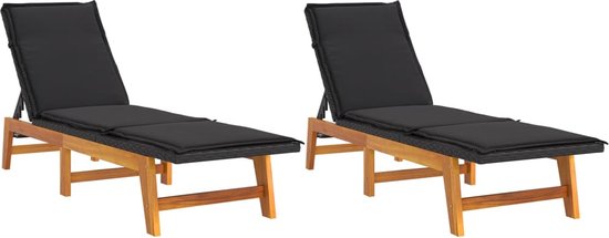 vidaXL Ligbedden 2 st met kussens - Rattan & Hout Ligbed - Loungebed ...