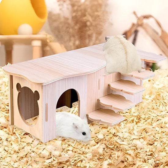 Houten Hamster Hoekhuis met Trappen - Milieuvriendelijk Speelhuis voor ...
