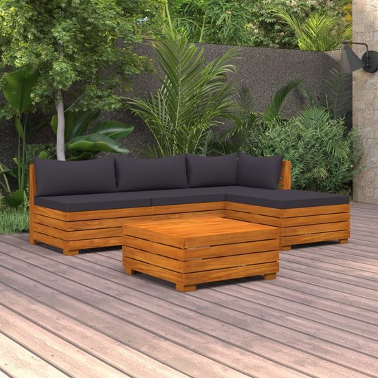 vidaXL Loungeset 5-delig - Acaciahout met Kussens Tuinset - Lounge Set ...