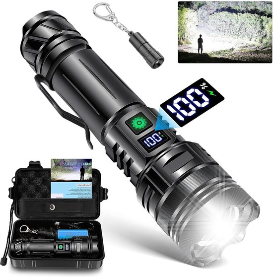 Krachtige Zaklamp Professioneel Oplaadbaar USB-C 500.000 Lumen 5 Modi Voeding met 5000... | bol