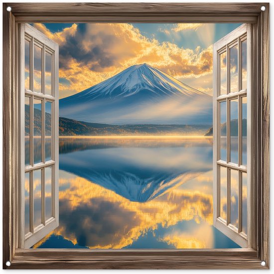 Tuinposter 100x100 cm - Tuindecoratie Doorkijk - Landschap - Bergen ...