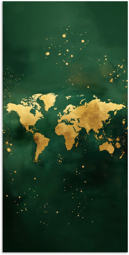 Wereldkaart Muur - Wereldkaart - Groen - Goud - 20x40 cm - Poster | bol