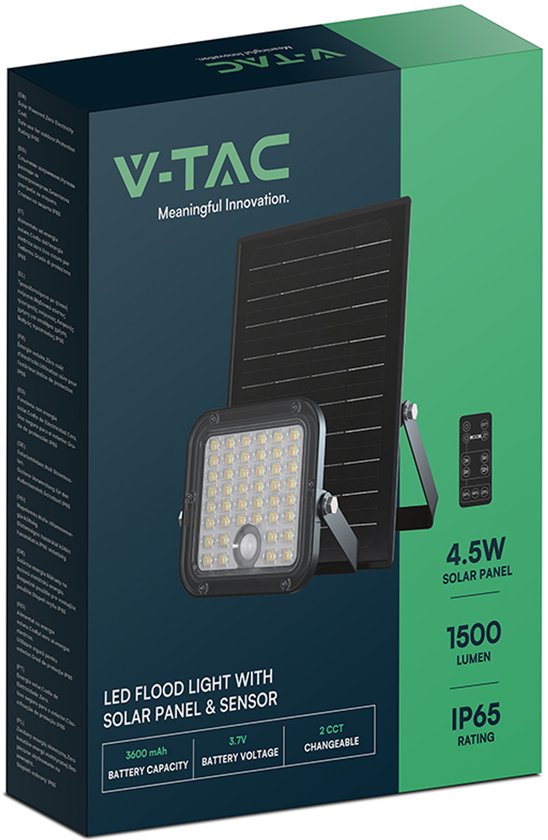 V-TAC VT-411CCT Solar Cube Schijnwerper - IP65 - Zwart - 1500 lumen - 4000K+6000K | bol