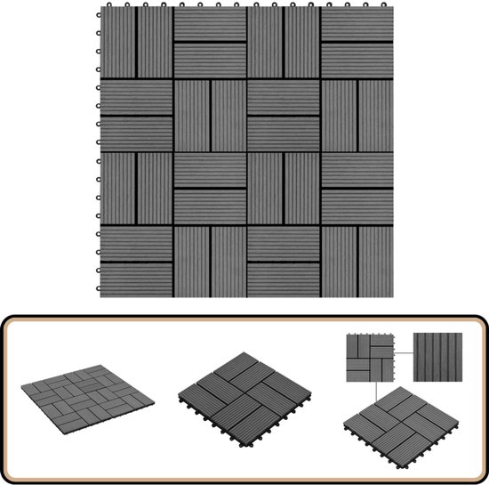 vidaXL Terrastegels - 30x30 cm - 1 m² - HKC - Grijs - 11 st Terrastegels - Hkc Tegels... | bol