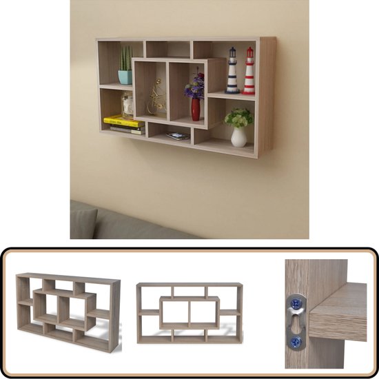 vidaXL Muurkast - 8 Vakken - Eikenkleur - 85x16x47,5 cm Wandplank ...