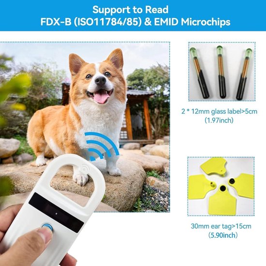 Rechargeable Microchip Reader ID Scanner with Pet Label Display and Temperature for... | bol