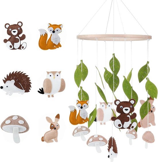 Baby mobiel met muziek - Vilten bedbel bosdieren - baby windgong ...