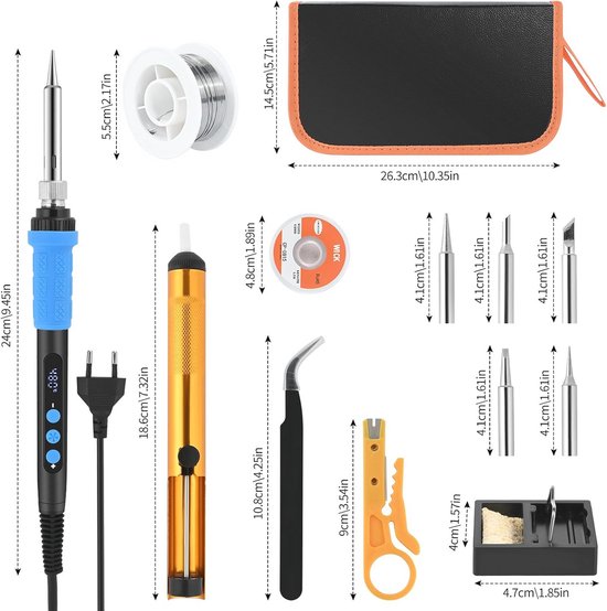 Soldeerboutset 80W met LCD-display en instelbare temperatuur, complete ...