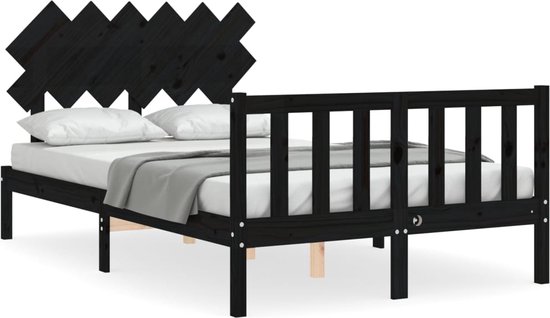 vidaXL Bedframe 120x200 cm Massief Hout Zwart Massief Grenenhouten Bed ...