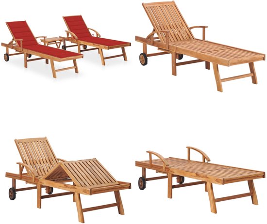 vidaXL Ligbedden 2 st met tafel en kussens massief teakhout Ligbed ...