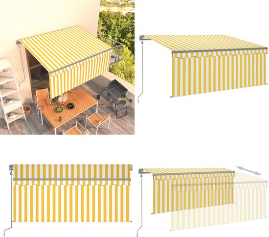 vidaXL Luifel automatisch uittrekbaar rolgordijn 3,5x2,5 m geel en wit ...