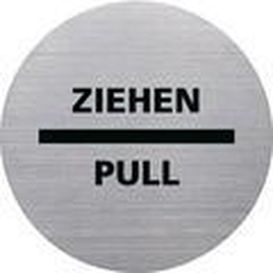 helit Piktogramm 'de badge' DRÜCKEN/PUSH, rund, silber | bol
