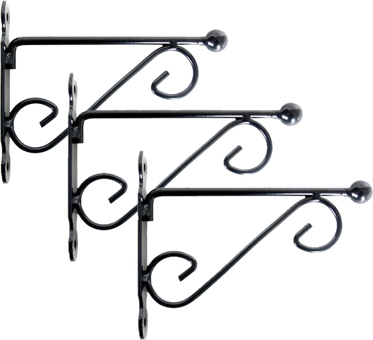 3x stuks muurhaken met dubbele sierkrul - metaal - 20 x 16 cm - hanging ...