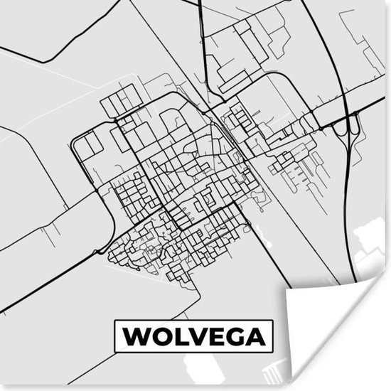 Poster Stadskaart - Wolvega - Grijs - Wit - 50x50 cm - Plattegrond | bol