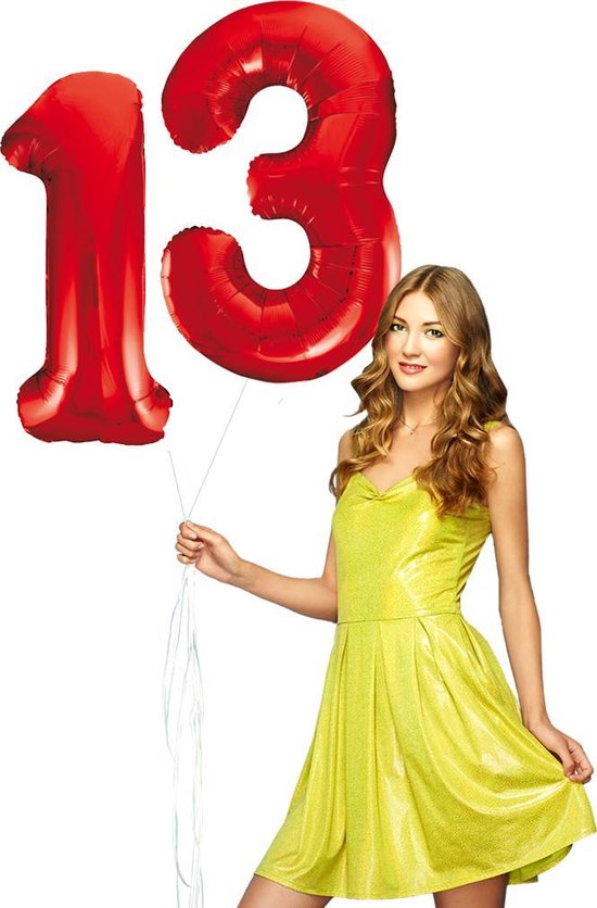 Rode cijfer ballon 13 inclusief helium gevuld. | bol.com