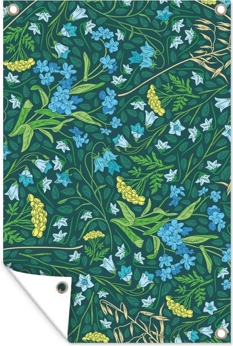 Tuinposter - Tuindoek - Tuinposters buiten - Patroon - Groen - Blauw ...