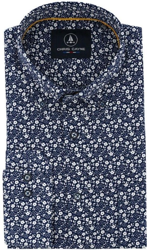 Chris Cayne casual heren overhemd blauw bloemen, maat XL | bol