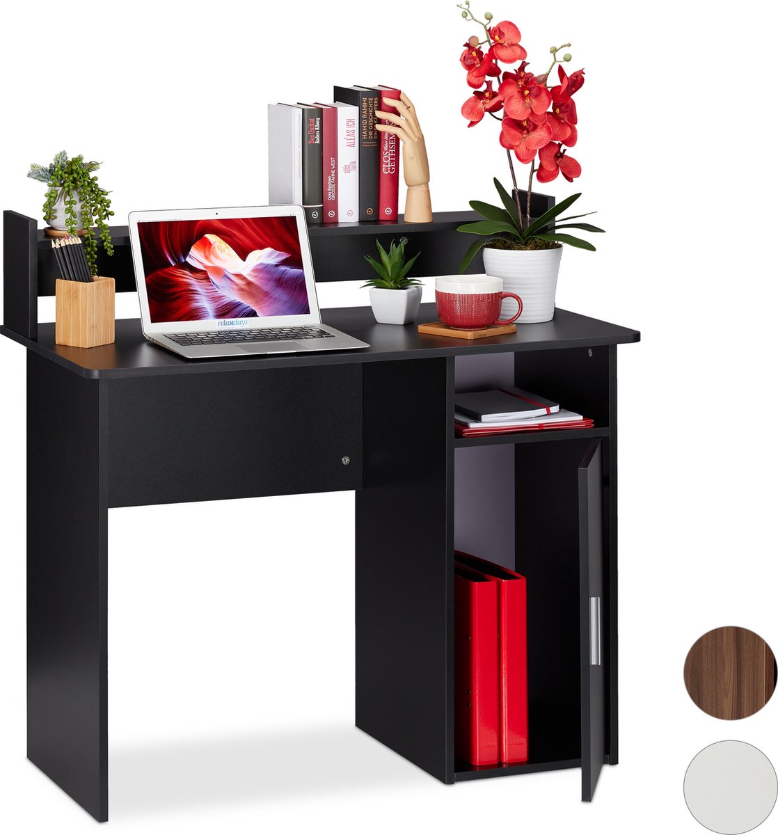 Relaxdays computertafel met kast - bureau - computerbureau met vakken ...