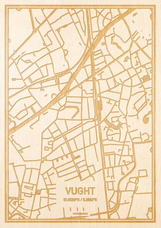 Kaart Vught - Gegraveerde stadskaart Hood&Wood - Hout, A4 | bol.com