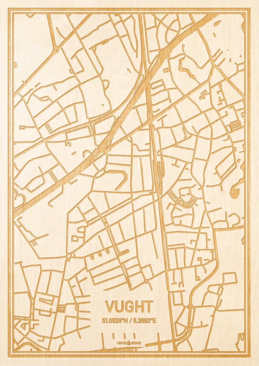 Kaart Vught - Gegraveerde stadskaart Hood&Wood - Hout, A4 | bol.com