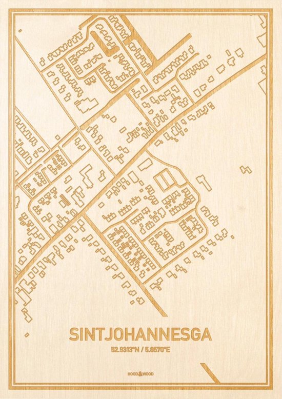 Kaart Sintjohannesga - Gegraveerde stadskaart Hood&Wood - Hout, A4 | bol.com
