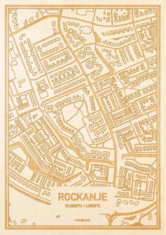 Kaart Rockanje - Gegraveerde stadskaart Hood&Wood - Hout, A4 | bol.com