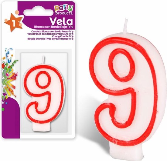 Taart kaars 9 jaar rood 7,5 cm. | bol.com