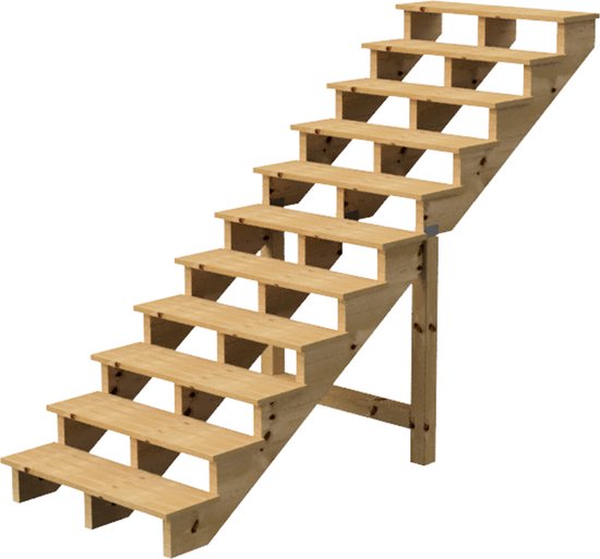 Buitentrap H190cm - 11 treden hout D29cm, B100cm ZONDER optrede | bol