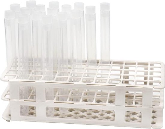 Set Buizenrek + 60 Kunststof Reageerbuizen - Polypropyleen - Buisjes ...