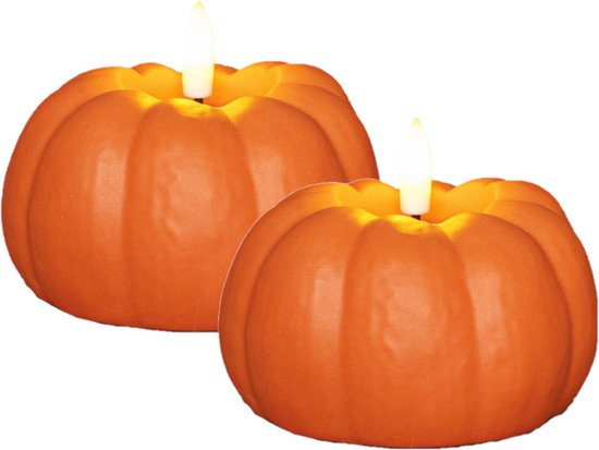 Anna's Collection LED pompoen kaarsen - 2x - oranje - D6 x H10 cm - met ...