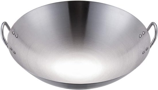 Heavy Duty 28 cm Stainless Steel Wok - Traditional Double Handle Wok ...