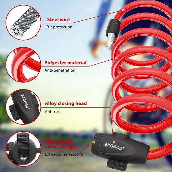 Fietsslot 120 cm met Hoge Veiligheid, Anti-Diefstal Kabelslot voor ...