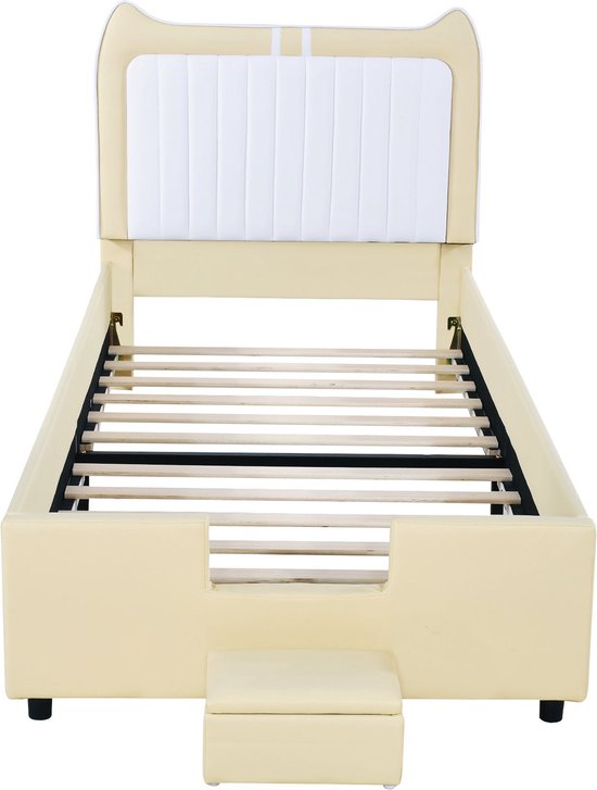 Merax Kunstleer Gestoffeerd Kinderbed met Oren - Eenpersoonsbed 90x200 ...