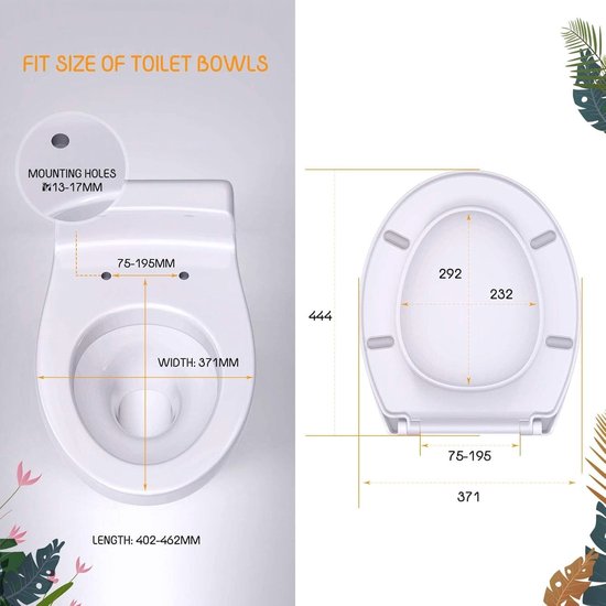 Toiletdeksel met Softclose Mechanisme - WC Bril U- Vorm met Snelle ...