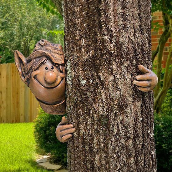 Elf Boom Peeker Hugger Gezichten Hars Tuin Ornamenten Sculpturen Fairy ...