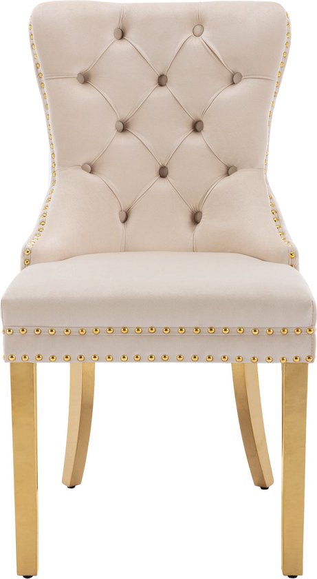Merax Set van 4 Luxe Velvet Eetstoelen met Unieke Deurklopper en ...