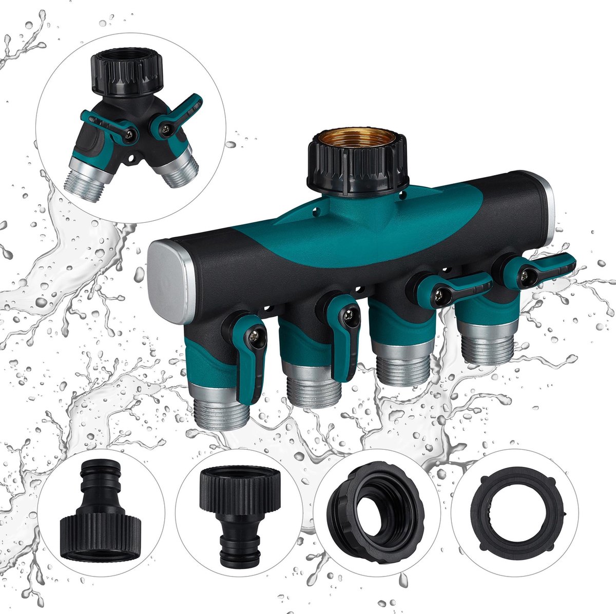 relaxdays waterverdeler 2-wegstuk of 4-wegstuk - y-verdeler - y ventiel - regelbaar... | bol.com