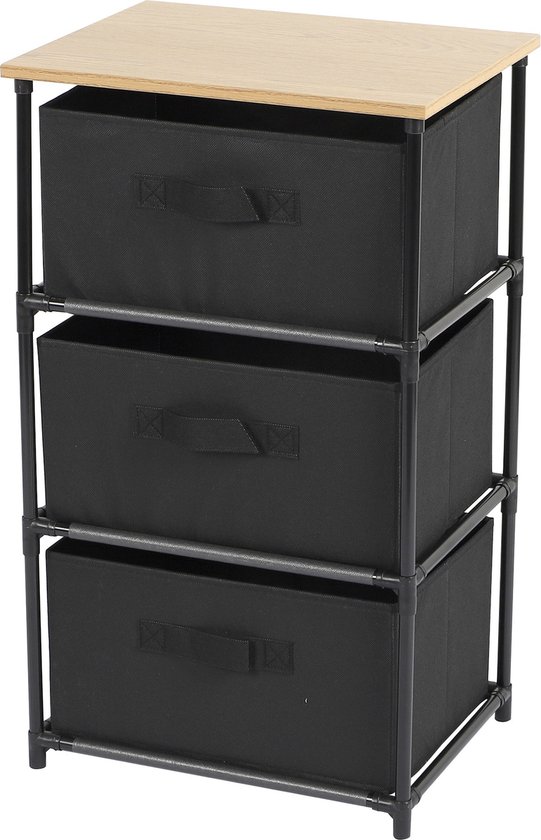 Urban living Ladekast/organizer - met 3 lades - zwart - 40 x 30 x 68 cm ...