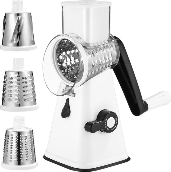 Kaasrasp met zwengel - Rasp voor groenten - 3 trommelbladen - Roterende ...