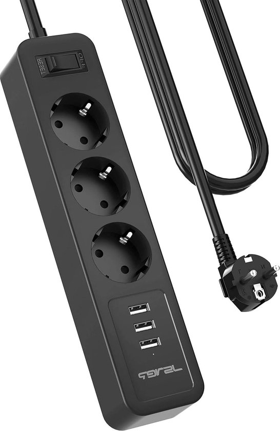 Meervoudige Stekkerdoos 3-voudig USB Verdeler Stopcontact 3680W 16A ...